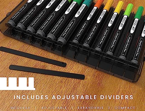 TOOLI-ART 72 Art Marker Storage Tray Desk Organizer Holder, Adjustable Dividers, Modular, Expandable, Stackable, Fit Most Pen, Pencil, Brushes. School, Home, Multi Purpose Tinted Plastic 6 Trays