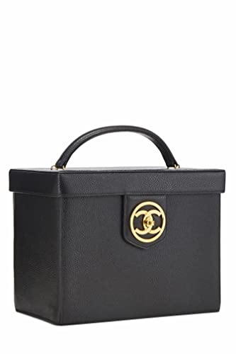 CHANEL, Pre-Loved Black Caviar Circle 'CC' Vanity Large, Black