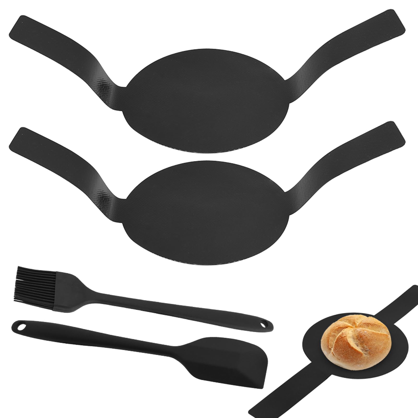 2pcs Baking Mats for Dutch Oven, Reusable Non-stick Silicone Bread Sling with Measurement, Long Handle Baking Mat, Oil Brush and Scraper for Making Bread