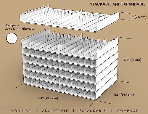 TOOLI-ART 72 Art Marker Storage Tray Desk Organizer Holder, Adjustable Dividers, Modular, Expandable, Stackable, Fit Most Pen, Pencil, Brushes. School, Home, Multi Purpose Tinted Plastic 6 Trays