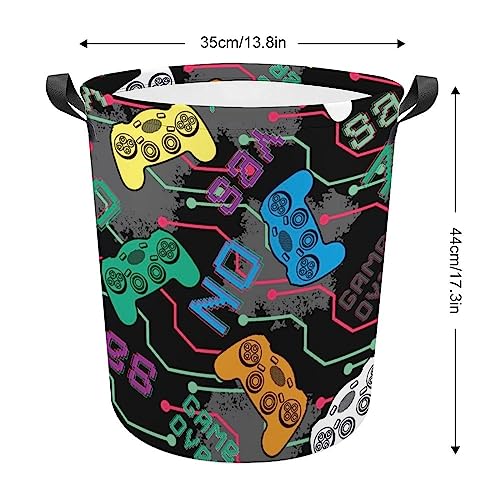 HoaMoya Collapsible Colorful Joysticks Gamepad Laundry Basket Cool Gamer Slogan Freestanding Laundry Hamper With Handles Large Waterproof Cloth Toy Storage Bin for Household Bedroom Bathroom