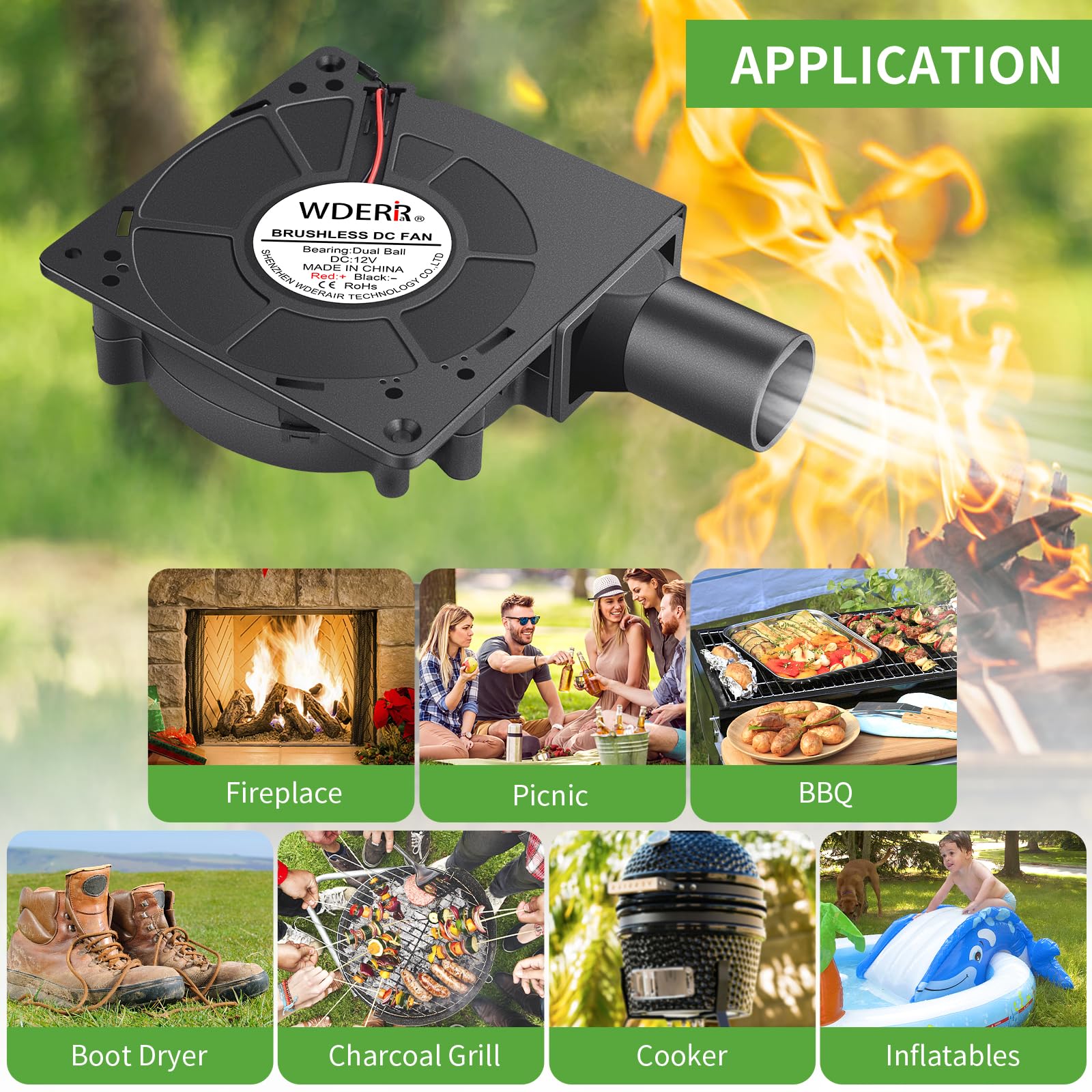 WDERAIR 120mm Small 12Volt Electric BBQ Blower Fan with Adjustable Controller for Squirrel Cage Centrifugal Air Blower、 Smoker Ventilation or Replacement Inflatables、Charcoal Starter、Barbecue Grill
