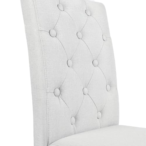 FurnitureR Dining Chairs Set of 4, Wooden Armless Kitchen Chair with Solid Rubber Wood Legs High-Back Dining Room Chairs with Upholstered Padded Cushion, White