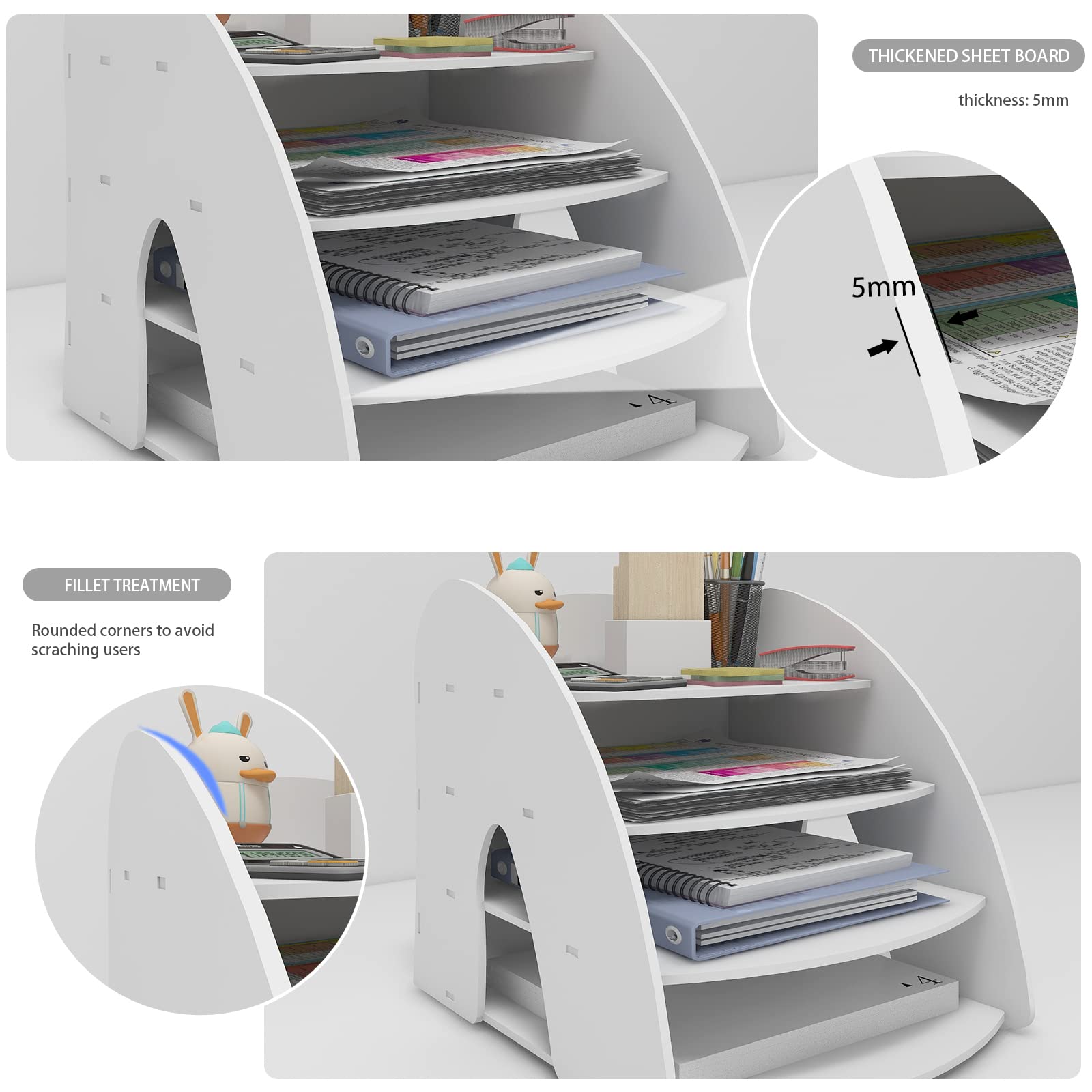 Natwind 4-Tier File Folder Paper Organizer for Desk Desktop White Office Supplies Desk Organizer Mail Letter Tray & Paper Sorter Document Notebook Storage Rack for Home Office School Classroom