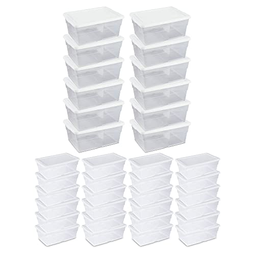 Sterilite 6 Quart Clear Multipurpose Plastic Storage Tote, 12 Pack, & 16 Quart Clear Multipurpose Plastic Storage Tote, 12 Pack for Home Organization