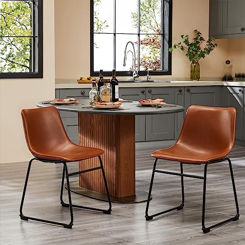 Sweetcrispy Dining Chairs Set of 4,Kitchen & Dining Room Chairs, PU Leather Cushion and Metal Legs Bar Chairs, Counter Height Bar Stools for Kitchen Island