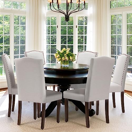 Sweetcrispy, Modern Upholstered Fabric Dining Nailhead Back and Wood Legs, Mid-Century Accent Side Chair for Living Room, Bedroom, Kitchen, Set of 4, Grey