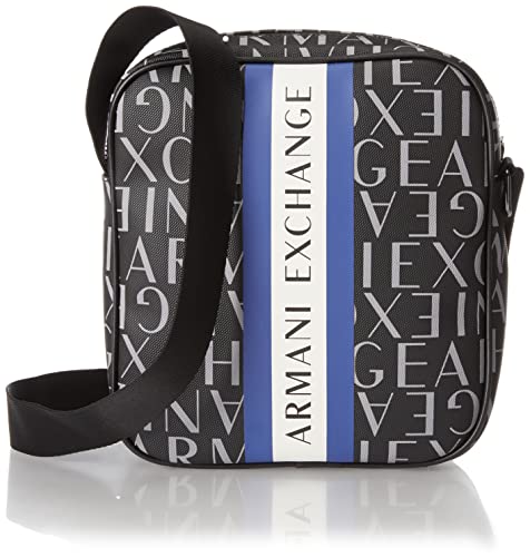 A|X ARMANI EXCHANGE All-Over Logo Eco-Leather Crossbody Bag, Black