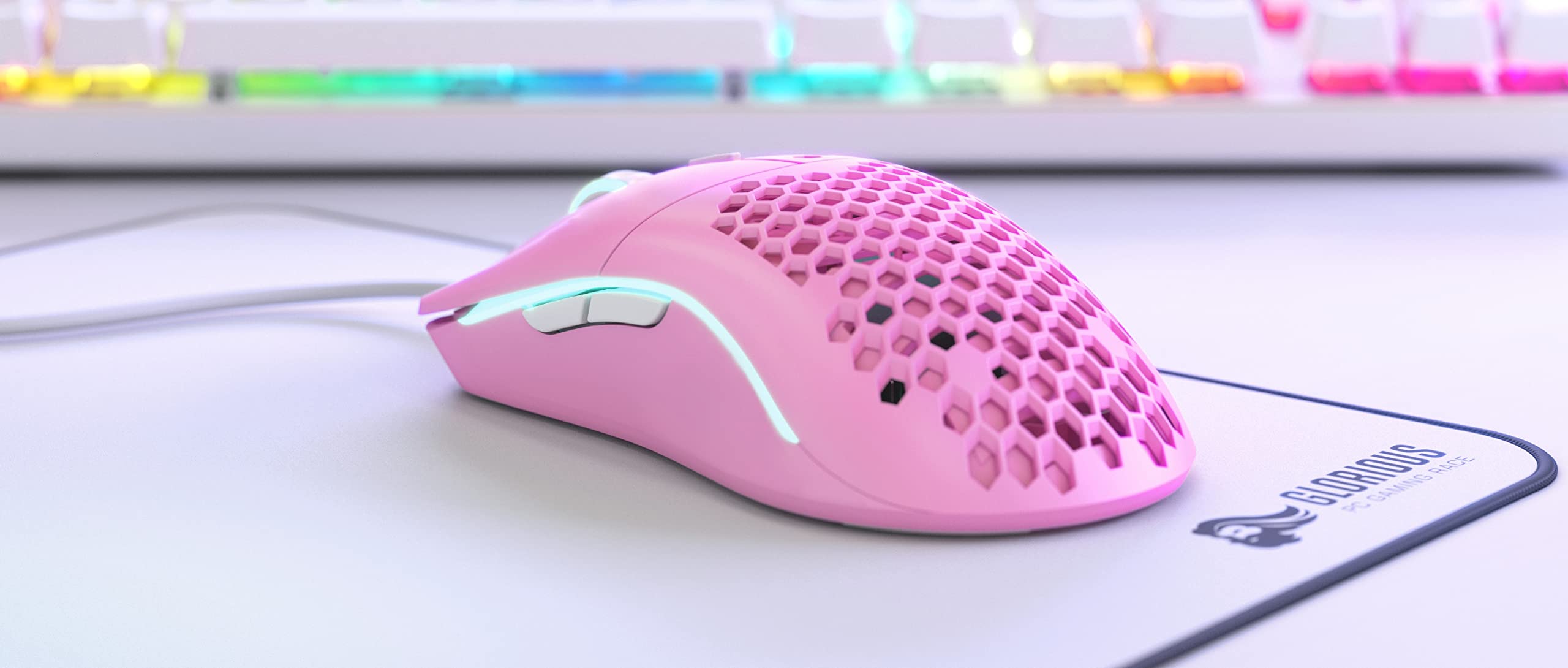 Glorious Gaming Mouse - Model O Minus, 58g Ultra-Light Honeycomb Mouse, Limited Edition Matte Pink - USB Gaming Mouse