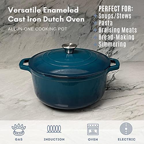Lexi Home Enameled 6 Qt. Cast Iron Dutch Oven - Blue