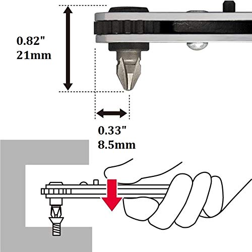 Anex Ultra Low Profile Offset Ratcheting Screwdriver 90 Degree Angled For Tight Area (Magnetic 2 Bits Set) Straight Flathead, Green