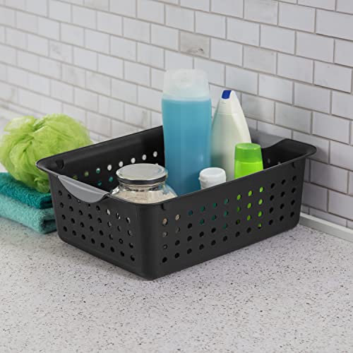 Sterilite 16249006 Medium Ultra Basket, Black Basket w/ Titanium Inserts, 6-Pack