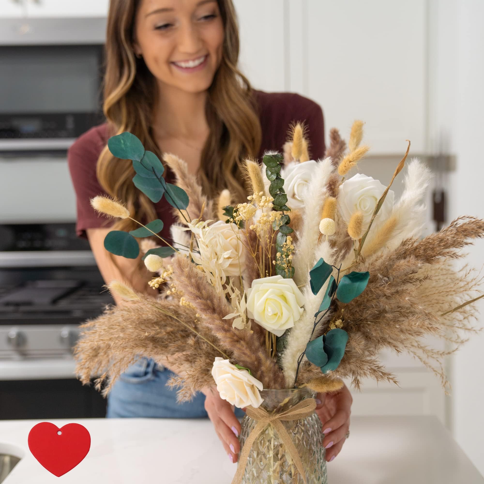 100pcs Artificial Flower Arrangements with Vase Included, Dining Table Centerpiece, Thanksgiving Christmas Pampas Grass Floral Centerpieces, Coffee Table Decor, Faux Flowers in Vase, Centro de Mesa