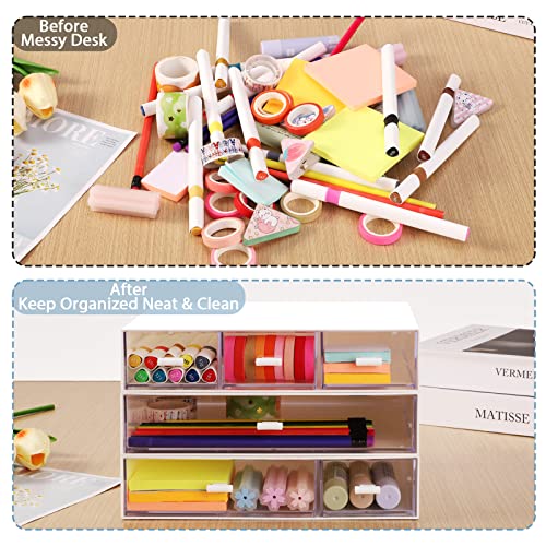 MAYGIBYE Desk Organizer with 6 Drawers, Rectangular Desktop Drawers, Plastic Makeup Storage,Detachable Design Holder Desk Organizer and Accessories, Suitable for Office, School, Home (White)