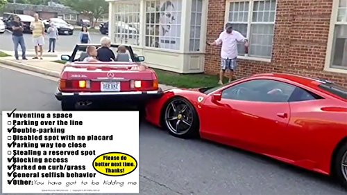YOU PARKED LIKE A MORON 25 Note Pack by Witty Yeti. It’s Time to Punish Parking Lot Idiots. Tick The Boxes on The Back to List Their Sins & Get Justice! Hilarious Prank, Gag Gift, Stocking Stuffer.