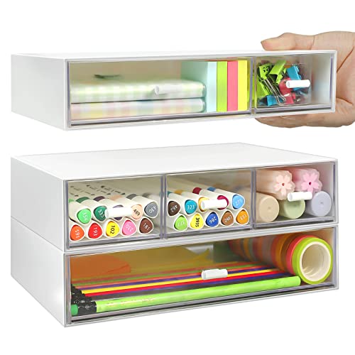 MAYGIBYE Desk Organizer with 6 Drawers, Rectangular Desktop Drawers, Plastic Makeup Storage,Detachable Design Holder Desk Organizer and Accessories, Suitable for Office, School, Home (White)