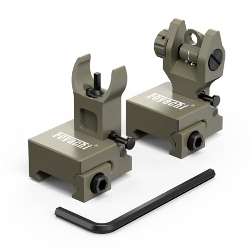 Feyachi Flip Up Rear Front and Iron Sights Best Backup fits Picatinny & Weaver Rails (Sand)