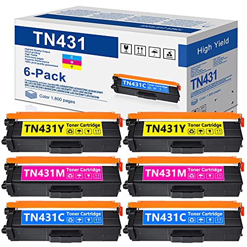 6-Pack(2C+2M+2Y) Compatible TN431 Toner Cartridge Replacement for Brother TN-431 HL-L8260CDW HL-L8360CDW MFC-L8900CDW MFC-L8610CDW Color Printer