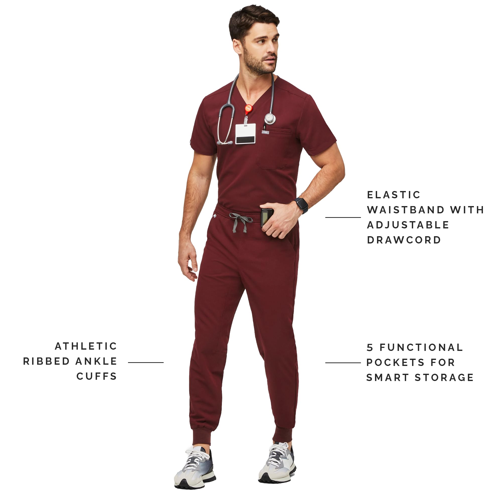 FIGS Tansen Jogger Scrub Pants for Men - Burgundy, Short XL