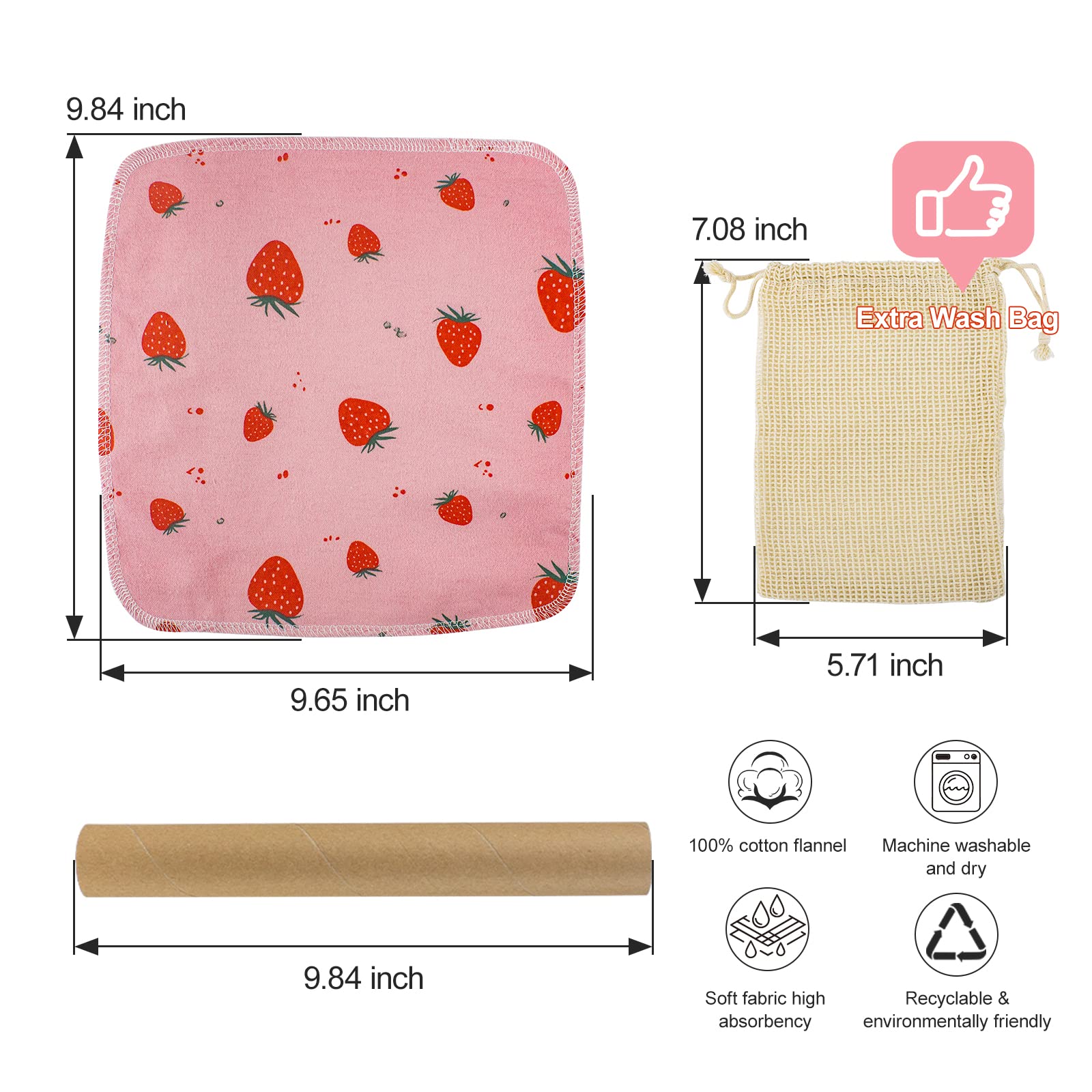 Kumebon Reusable Paper Towels Washable Roll - 25 Pack 100% Cotton Prints Cloth Paper Towels for Kitchen Paperless Paper Towels Napkins Zero Waste Products Alternative Paper Towel Alternative