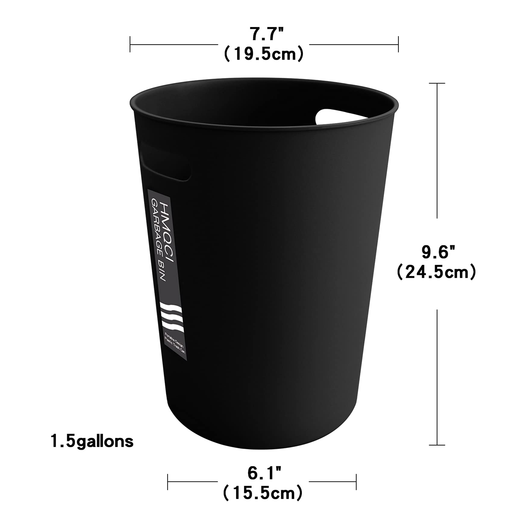 HMQCI Small Trash Can Round Plastic Wastebasket, Garbage Container Bin, 7.7"x10.2" (Black, 1.5 Gallons)