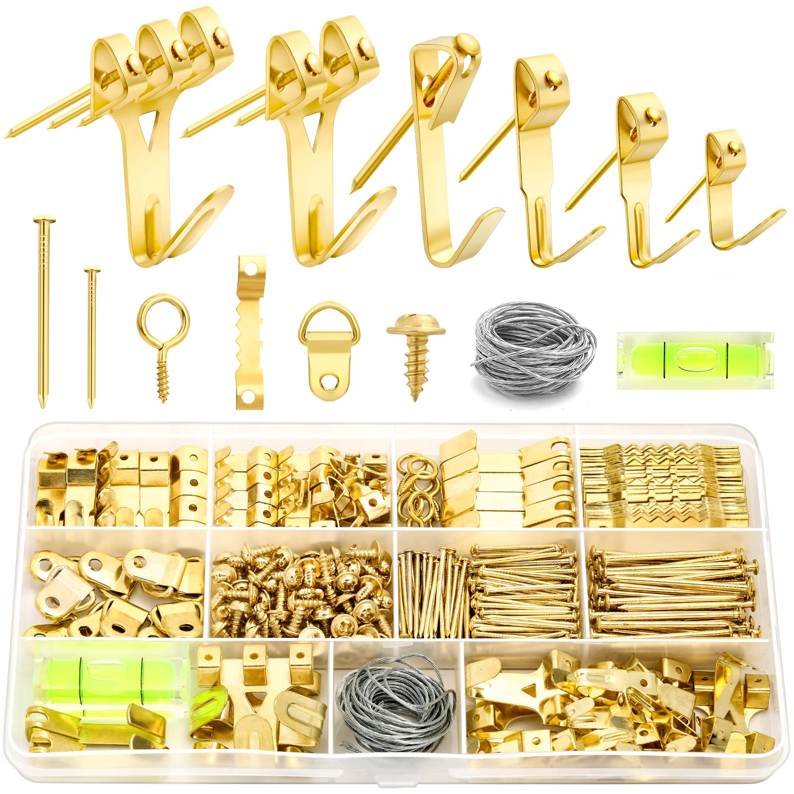 MAPVOLUT 372 PCS Picture Hanging Kit, Christmas Decorations Indoor Outside Picture Hangers, Heavy Duty Picture Frame Mirror Wall Hanging Hardware Hooks Kit with Nails Sawtooth for Hanging Picture