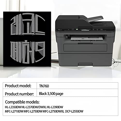URAN ETECHWORK Compatible TN760 TN760 TN 760 Toner Cartridge Replacement for Brother MFCL2750DWXL DCPL2550DW Black,1Pack