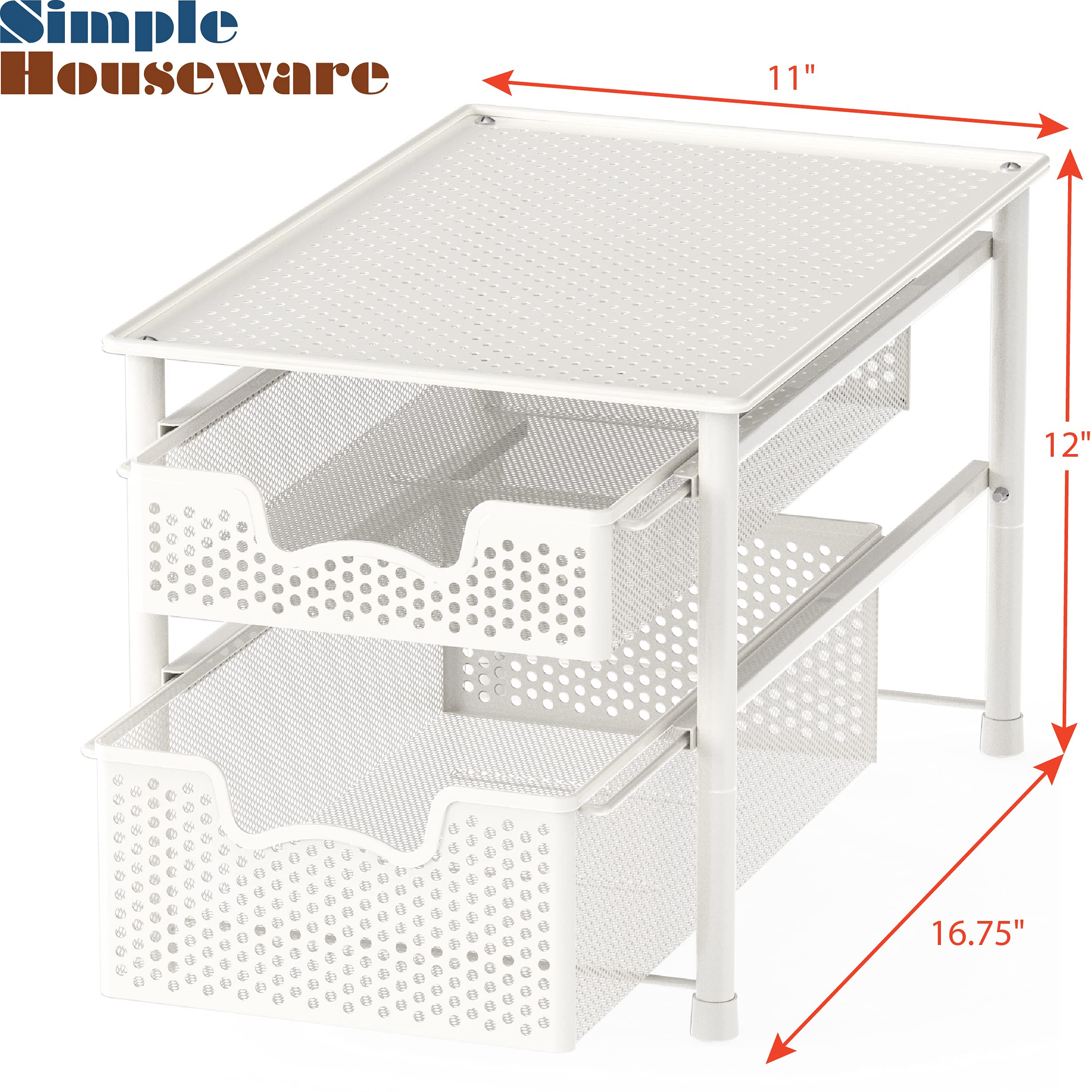 Simple Houseware Stackable 2 Tier Sliding Basket Organizer Drawer, White