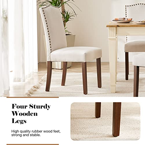Sweetcrispy Dining Chairs Set of 6, Kitchen Chairs, Modern Upholstered Fabric Dining Room Chair with Nailhead Back and Wood Legs