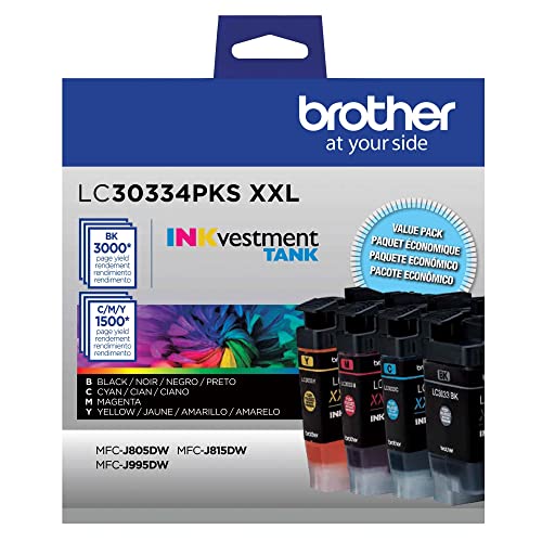 BrotherĀ® LC3033 Genuine High-Yield Multi-Pack Ink, Black/Cyan/Magenta/Yellow, Pack Of 4 Cartridges, LC30334PKS