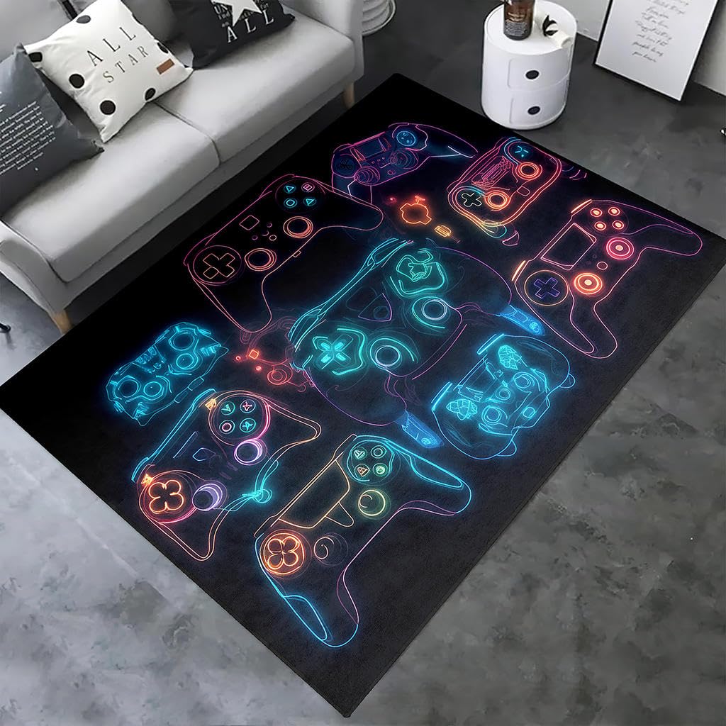Area Carpet Neon Game Controller,3D PrintedArea Rug,Soft Comfy Washable Non-Slip Modern Indoor Decorate Living Room Rug Apply to Kitchen Bedroom Dining Room-4.9 * 7.8 ft