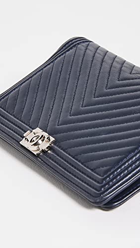 CHANEL Women's Pre-Loved Navy Lambskin Chevron Boy Long Flap Wallet, Navy, Blue, One Size