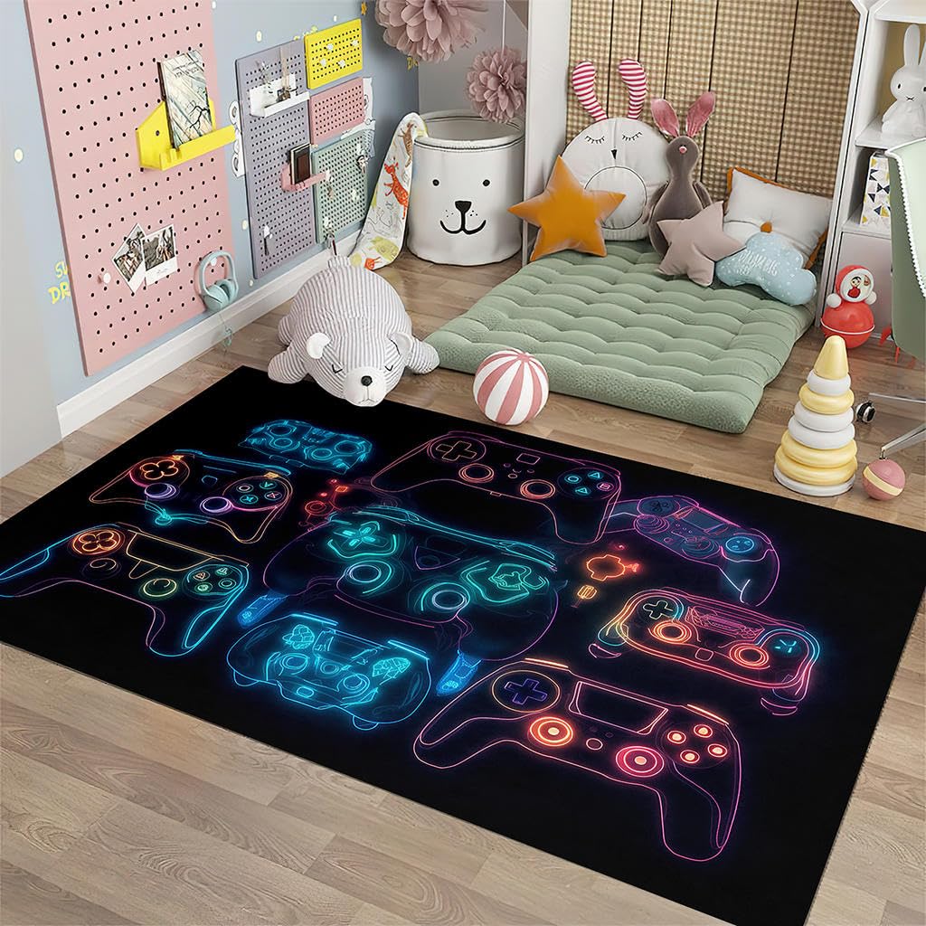 Area Carpet Neon Game Controller,3D PrintedArea Rug,Soft Comfy Washable Non-Slip Modern Indoor Decorate Living Room Rug Apply to Kitchen Bedroom Dining Room-4.9 * 7.8 ft