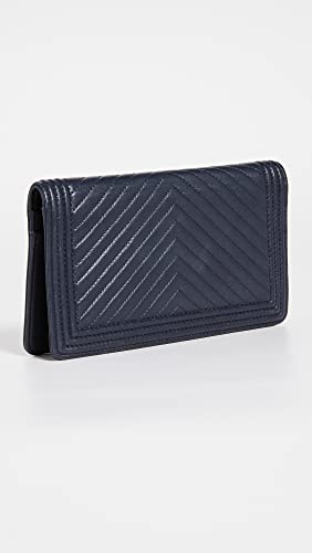 CHANEL Women's Pre-Loved Navy Lambskin Chevron Boy Long Flap Wallet, Navy, Blue, One Size