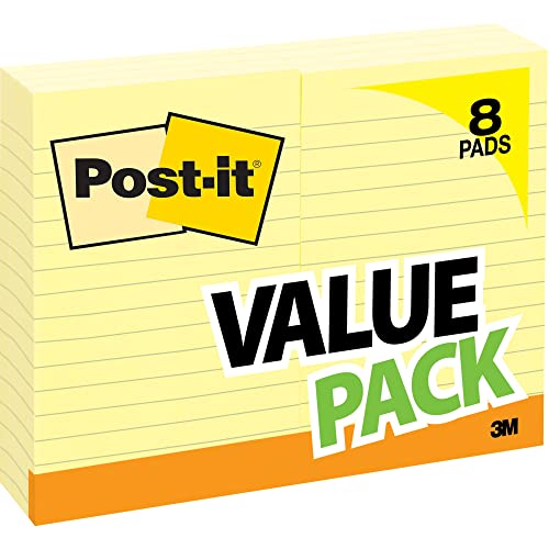 Post it® Notes, 4" x 6", Lined, Canary Yellow, Pack Of 8 Pads