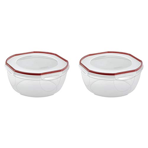 Sterilite Ultra Seal 8.1 Quart Bowl, Clear Lid & Base w/ Red Rocket Gasket, 2-Pack