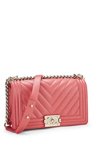CHANEL, Pre-Loved Pink Chevron Calfskin Boy Bag Medium, Pink
