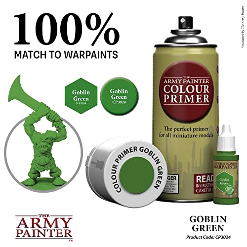 The Army Painter Color Primer, Goblin Green, 400ml, 13.5oz - Acrylic Spray Undercoat for Miniature Painting
