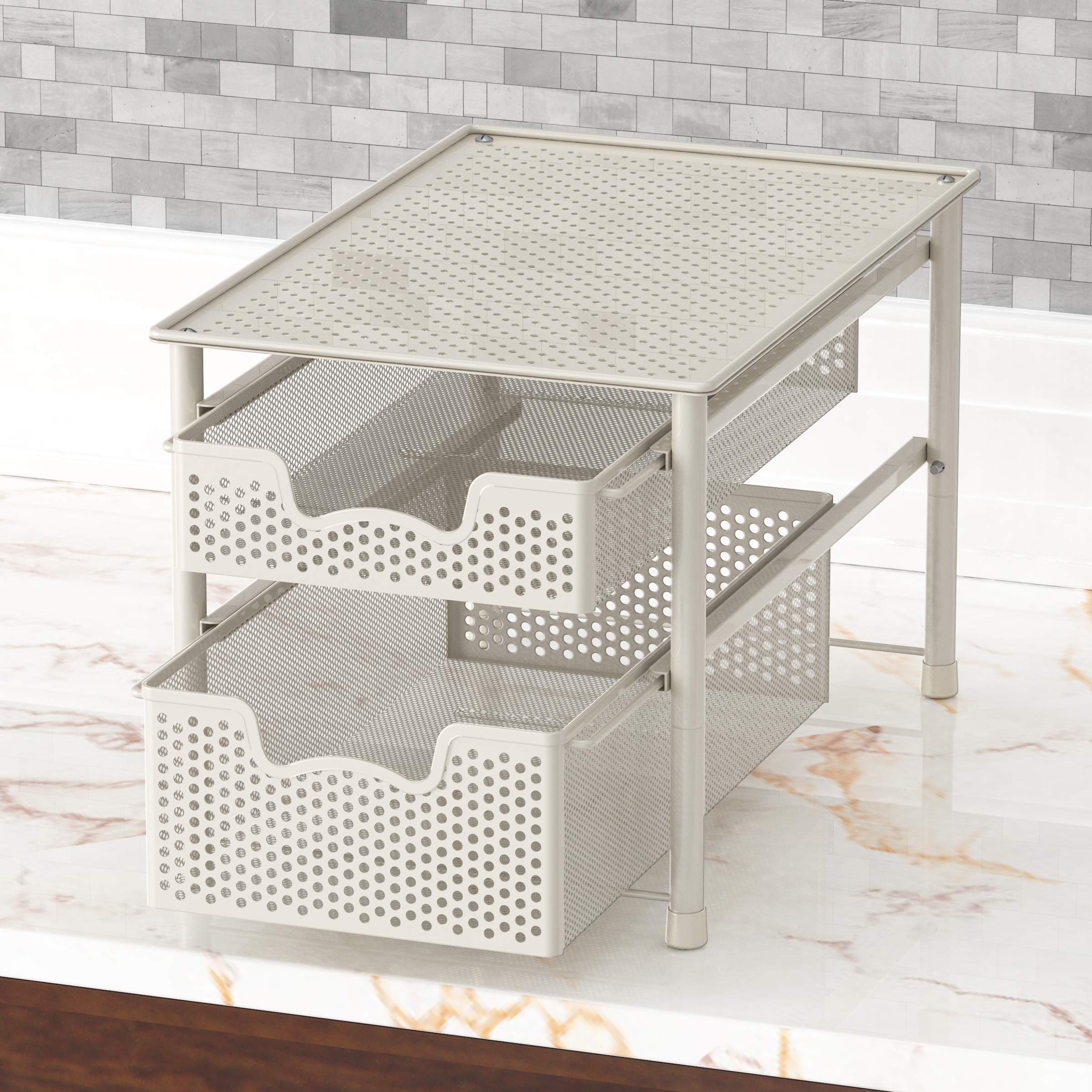 Simple Houseware Stackable 2 Tier Sliding Basket Organizer Drawer, White