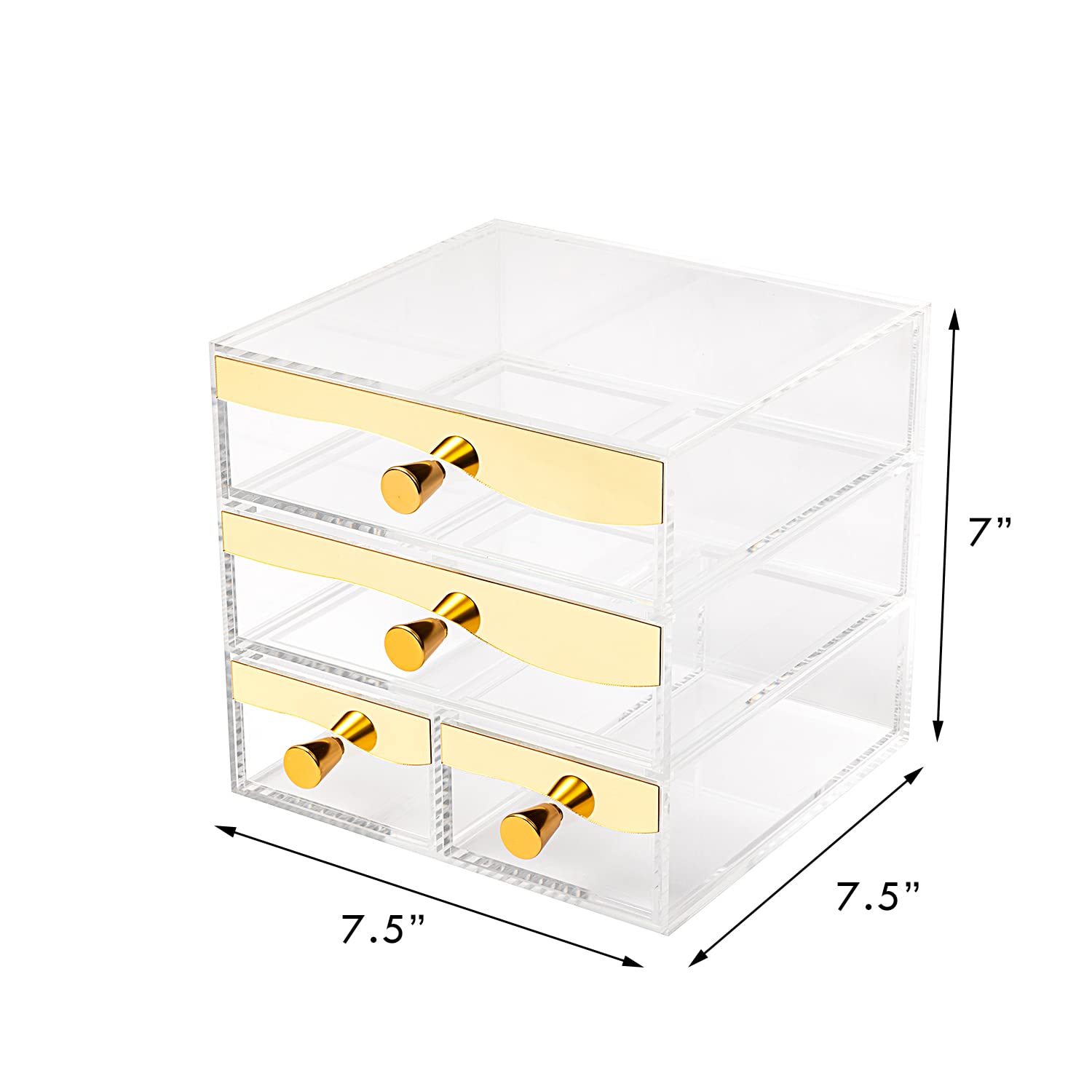 Gold Mirror 4-Drawer Desk Organizer, Makeup Organizer, Acrylic Storage Drawers, Light Weight with a Chic Blend of Clear and Gold Clear and Gold for Home, School, Office