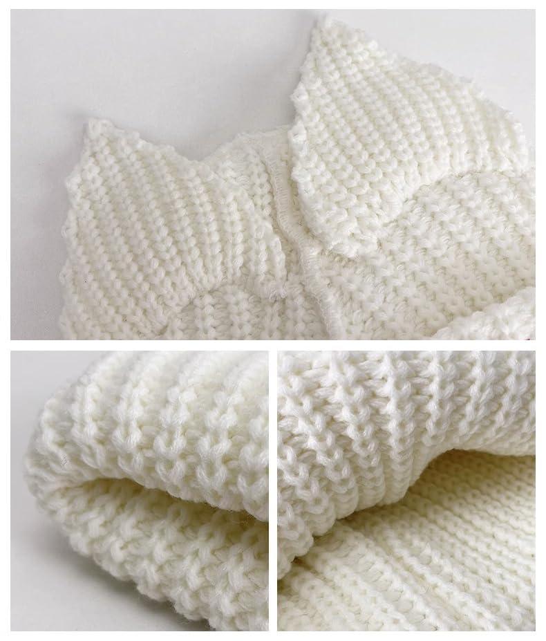 Cat Ear Hat Cute Beanie Hat Knit Wool Cap Warm Slouchy Crochet Hat (Pink)