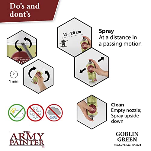 The Army Painter Color Primer, Goblin Green, 400ml, 13.5oz - Acrylic Spray Undercoat for Miniature Painting