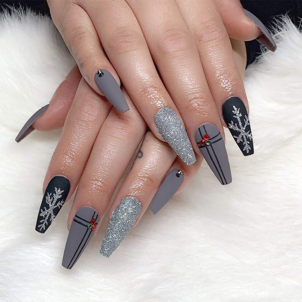 senvenski Grey Black Gel Nail Polish, White Glitter Dark Purple Charcoal Pewter Gel Polish Shimmer Crystal Gift Soak Off Set UV LED Art Varnish (CS010)
