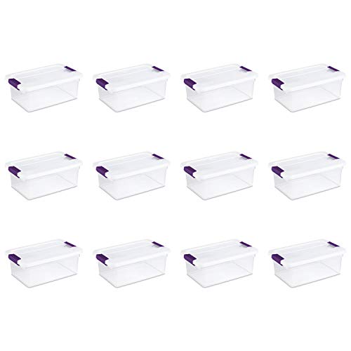 Sterilite 17531712 15 Quart/14 Liter ClearView Latch Box, Clear with Sweet Plum Latches, 12-Pack