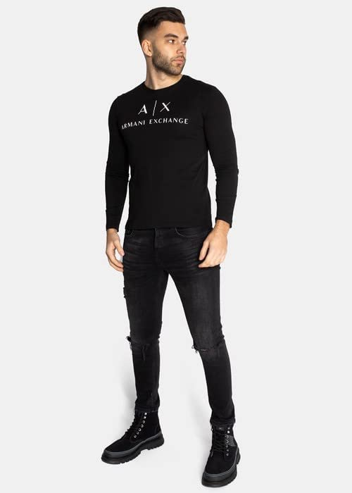 A|X ARMANI EXCHANGE mens A|x Armani Exchange Long Sleeve Logo Crewneck T-shirt T Shirt, Black, Large US