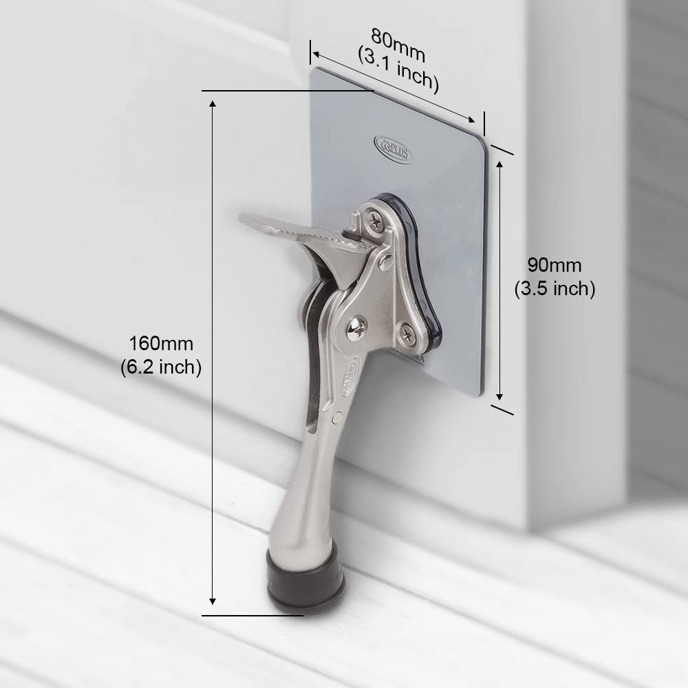 One-touch doorstop adhesive bracket , One-Touch semi-Automatic Metal Door Stopper, With Non-Slip Rubber Tip for Wood, Concrete, Tiled, and Carpeted Floors, Sticker (4inch x 1pack, white)