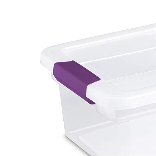 Sterilite 17531712 15 Quart/14 Liter ClearView Latch Box, Clear with Sweet Plum Latches, 12-Pack