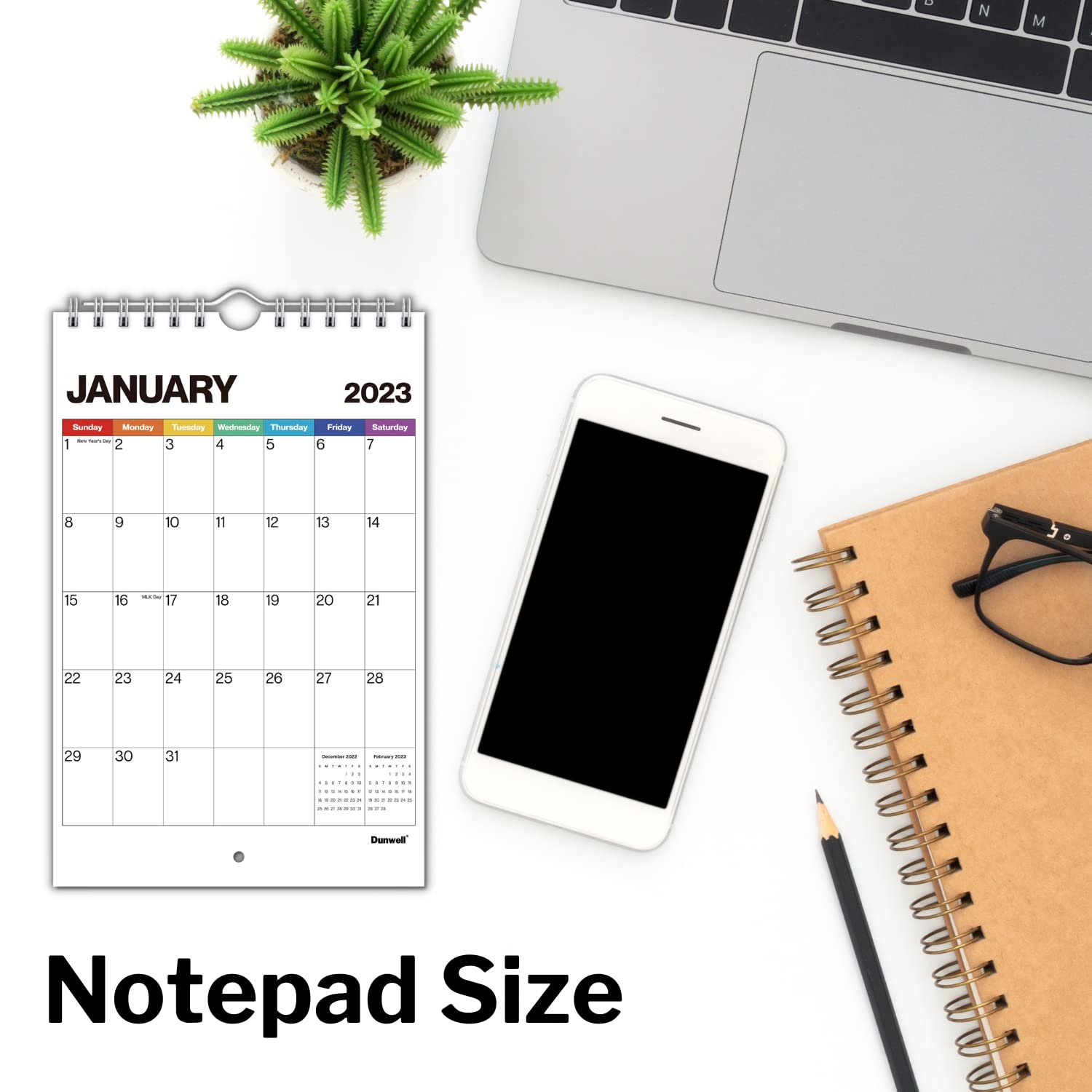 Dunwell Mini Wall Calendar 2023 - (5.5x8.5, Colorful), Use to Dec 2023, Small Notepad Calendar, Little Calendar for Locker, Bulletin Board, Wall, or Desk