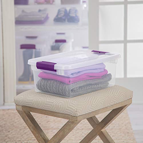 Sterilite 17531712 15 Quart/14 Liter ClearView Latch Box, Clear with Sweet Plum Latches, 12-Pack