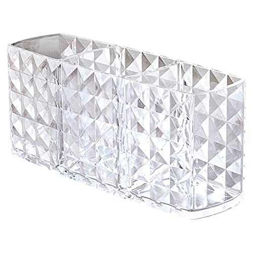 CiCiKiea Acrylic Makeup Brushes Holder Pen Pencil Organizer for Desk, Desktop Storage with Diamond Surface for Cosmetic Eyebrow Pen, Lip Gloss, Brushes, Office,School,Home-Clear